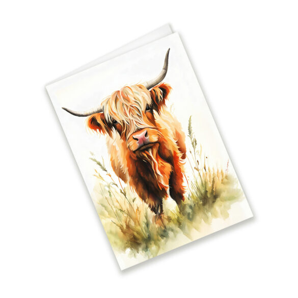 Highland Cow Watercolour Card - 5x7" - Mountains and Treasures