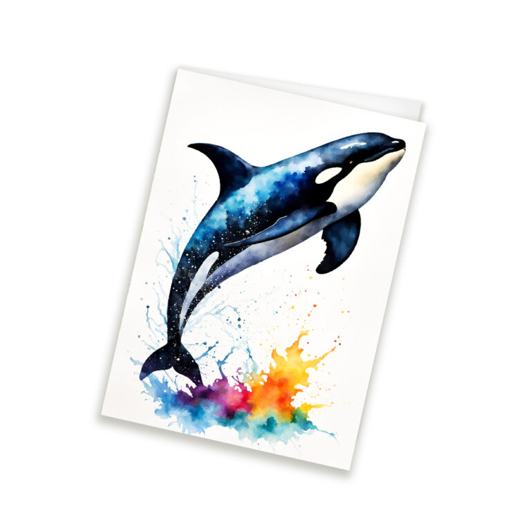 Orca Whale Watercolour Card - 5x7" - Mountains and Treasures